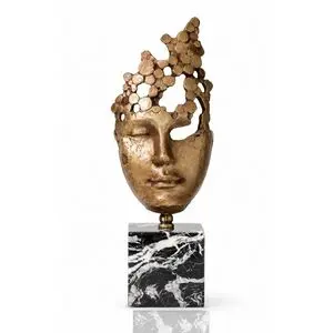 MARLETH Abstract Face Sculpture Gold Decorative Bust - Yellow