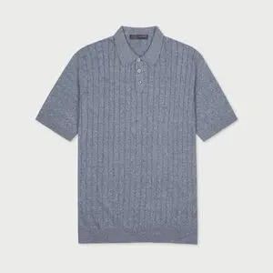 PAUL JAMES KNITWEAR Ultra Fine Cotton Miless Selection Knit Polo Shirt Jaspe - Blue
