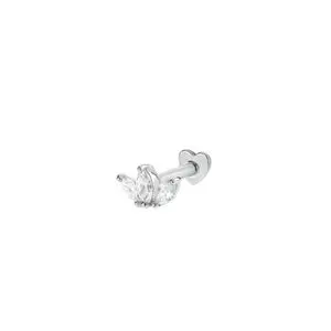 VANCHI 14k Solid White Gold Lab-grown Diamond Lotus Flat Back Stud - Silver