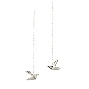 HARFI Origami Crane Japanese Threader Sterling Earrings - Silver