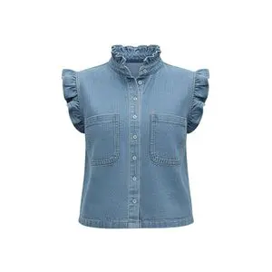 IZABELA MANDOIU Sleeveless Ruffled Denim Shirt