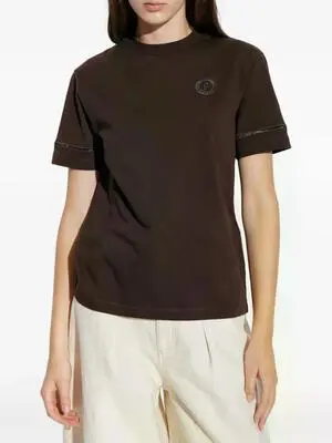 FERRAGAMO Logo-patch Open-knit-trim T-shirt
