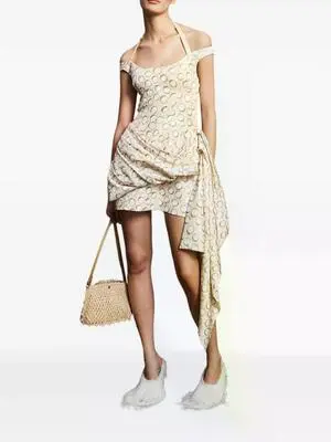 ALEMAIS Paula Polka-dot Draped Mini Dress - Neutrals