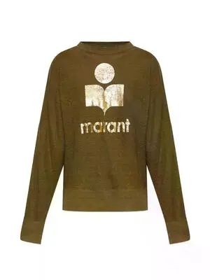 MARANT ETOILE Klowia Metallic Logo Long Sleeve T-shirt - Green