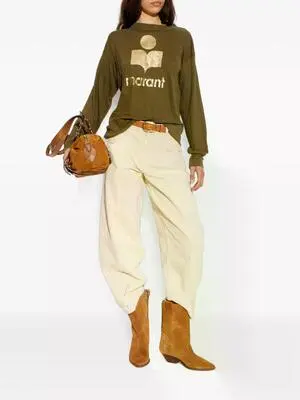 MARANT ETOILE Klowia Metallic Logo Long Sleeve T-shirt - Green