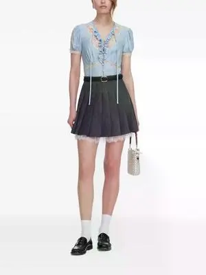 SELF-PORTRAIT Lace-trimmed Ruffled Blouse - Blue