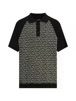 Balmain Monogram-pattern Raglan-sleeve Polo Shirt