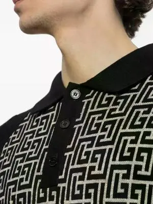 Balmain Monogram-pattern Raglan-sleeve Polo Shirt