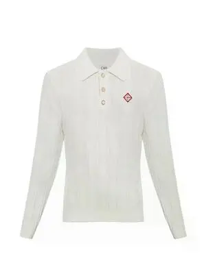 Casablanca Logo-patch Bouclé Polo Shirt - Neutrals