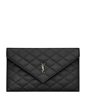 Saint Laurent Leather Quilted Uptown Clutch Bag - Black