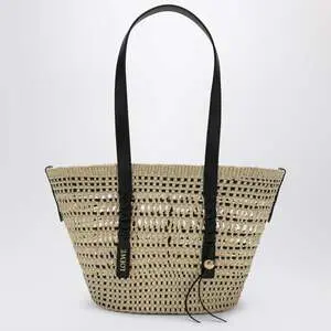 Loewe Medium Black Iraca Palm And Leather Braid Basket Bag