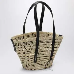 Loewe Medium Black Iraca Palm And Leather Braid Basket Bag