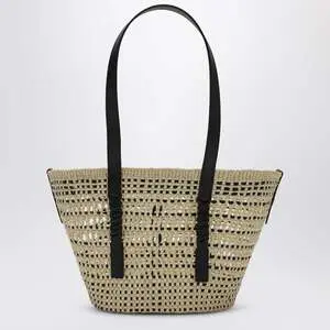 Loewe Medium Black Iraca Palm And Leather Braid Basket Bag