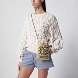 Loewe Pearl /mustard Raffia And Leather Drawstring Pouch