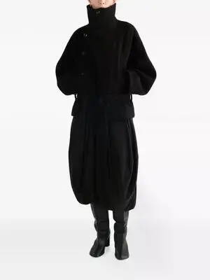 LEMAIRE Short Wrap Coat In Felted Wool And Alpaca Blend - Black