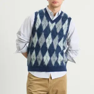 BEAMS Mohair Argyle Knit Vest