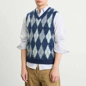 BEAMS Mohair Argyle Knit Vest