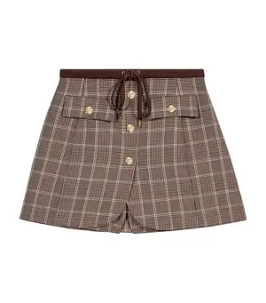 Maje Wool-cotton Check Mini Skort - Brown