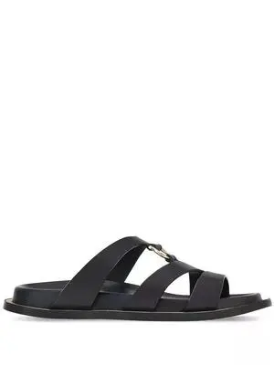 FERRAGAMO Gancini Leather Sandals - Black