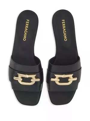 FERRAGAMO Gancini-plaque Leather Slides