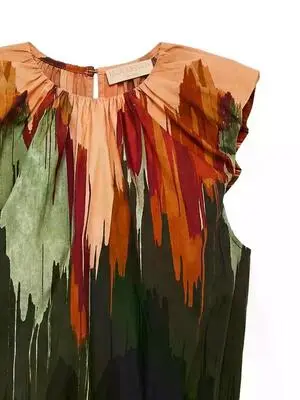 Ulla Johnson Gracie Ruffled Abstract Print Top - Green