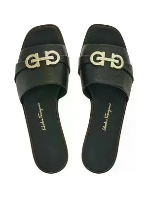 FERRAGAMO Leather Logo Plaque Sandals