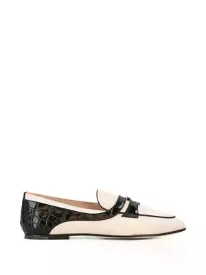 TOD'S Croc-effect T-logo Loafers - Neutrals