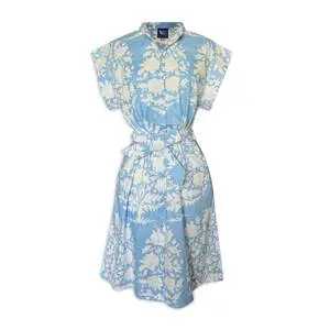 PICK HAPPY Cap Sleeve Cotton Shirt Dress Morning Mist - Blue