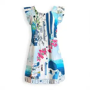 PICK HAPPY Ruffle Sleeve Pintuck Mini Dress - Blue