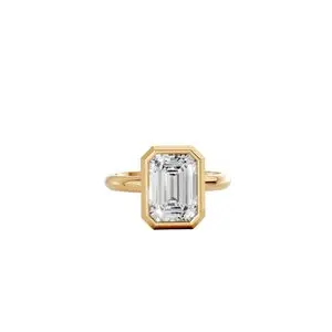 AYA FINE JEWELRY Minimalist 3.01 Ct Emerald Cut Lab Diamond Solitaire Promise Ring - Yellow