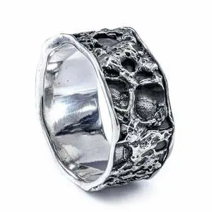 GERMAN KABIRSKI Velours Oxidized Ring With Textured Edgy Design - Silver