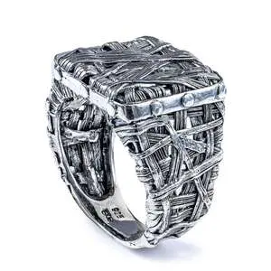 GERMAN KABIRSKI Dentelle Oxidized Ring With Chaotic Woven Texture