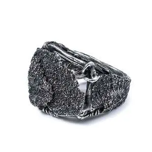 GERMAN KABIRSKI Loom Oxidized Ring With Raw Grained Texture - Silver