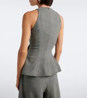 Magda Butrym Herringbone Pleated Peplum Wool-blend Top