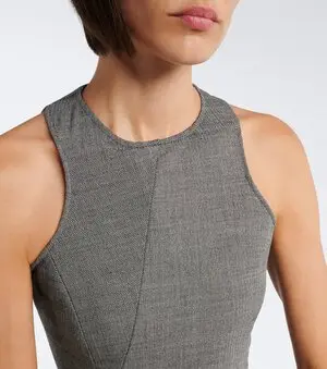 Magda Butrym Herringbone Pleated Peplum Wool-blend Top