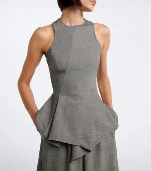 Magda Butrym Herringbone Pleated Peplum Wool-blend Top