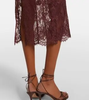 SELF-PORTRAIT Belted Floral Lace Midi Dress - Brown