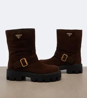 Prada Logo Suede Biker Boots