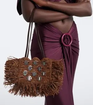 Rabanne Embellished Raffia Shoulder Bag