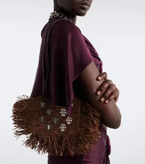 Rabanne Embellished Raffia Shoulder Bag
