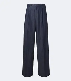 JIL SANDER Cotton Chambray Wide-leg Pants - Blue