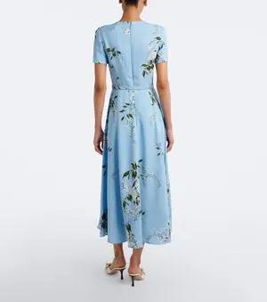 Monique Lhuillier Floral Belted Midi Dress