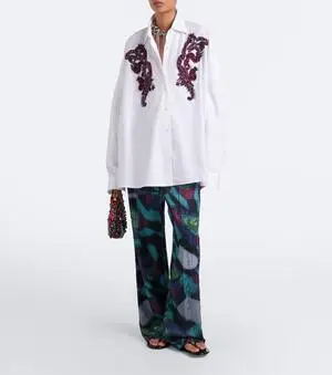 Dries Van Noten Printed Moire Wide-leg Pants