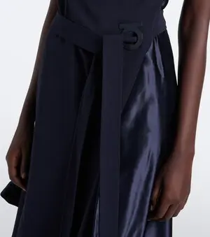 FERRAGAMO Draped Satin-trimmed Jersey Midi Dress