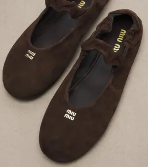 Miu Miu Logo Suede Ballet Flats