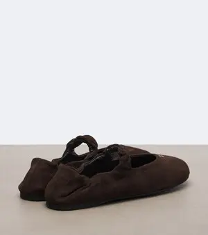 Miu Miu Suede Ruched Mary Jane Flats - Brown