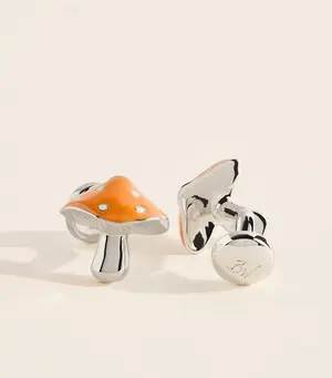 BABETTE WASSERMAN LONDON Rhodium-plated Mushroom Cufflinks - Orange
