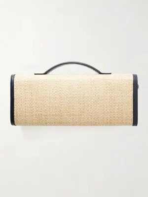 Bottega Veneta Andiamo Woven Raffia Clutch With Leather Trim - Neutrals