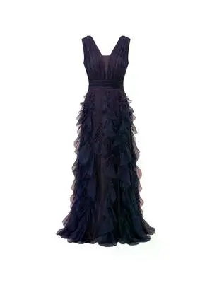 Marchesa Ruffled Silk-organza Maxi Dress