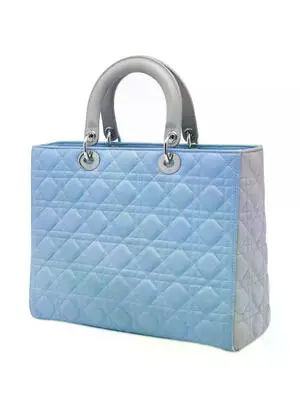 Dior 2014 Large Bicolor Lambskin Cannage Lady Satchel - Blue